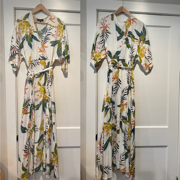 Aakaa | Dresses | Aakaa Birds Of Paradise Kimono Style Faux Wrap Double ...